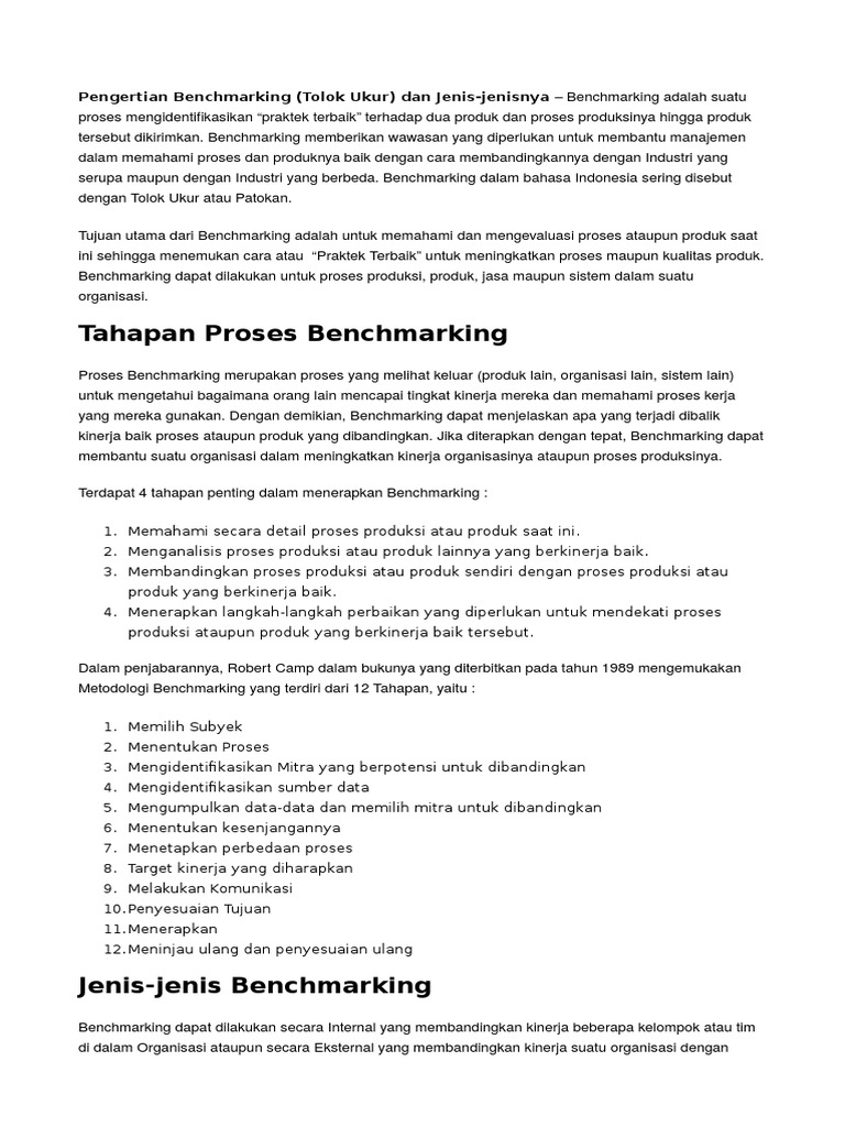 Pengertian Benchmarking | PDF | Bisnis