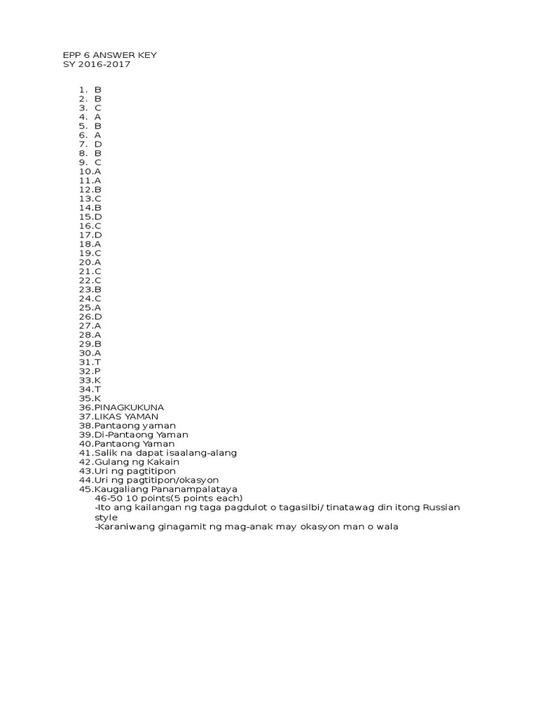 Epp 6 Answer Key | PDF