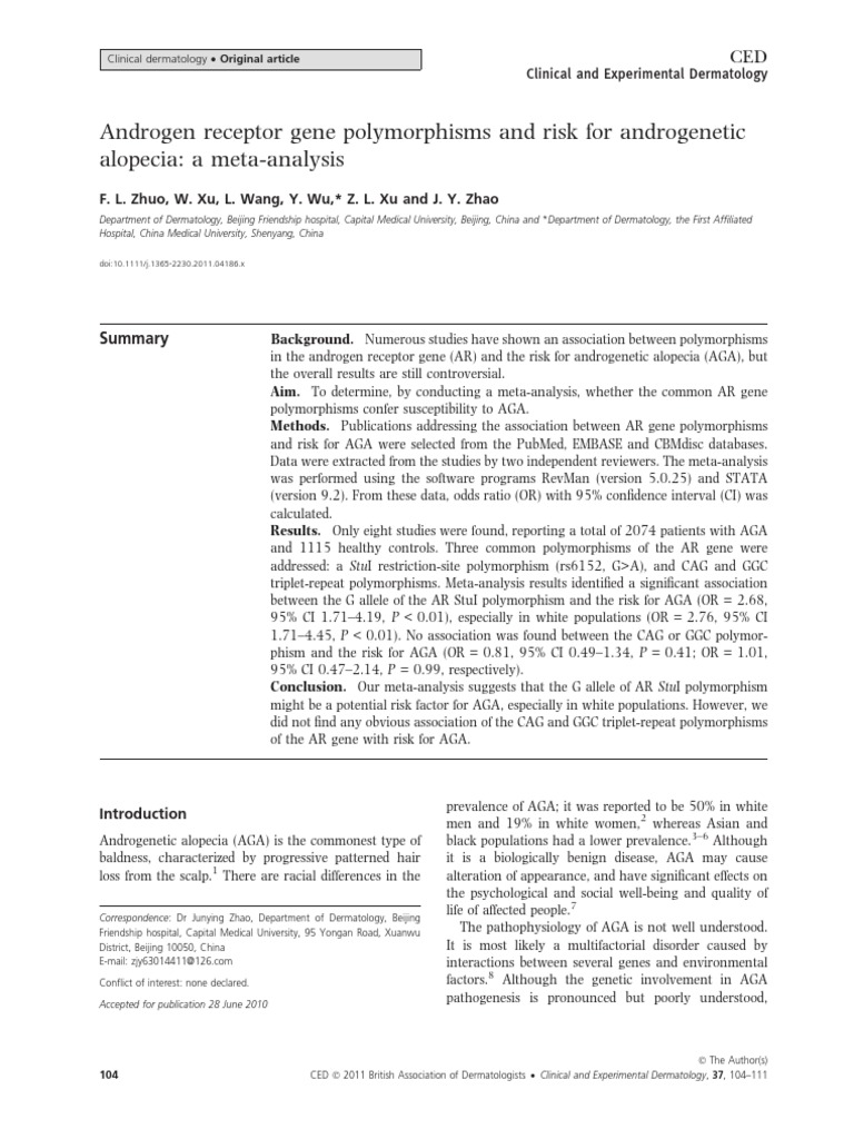 Androgen Receptor Gene Polymorphisms and Risk For Androgenetic Alopecia ...