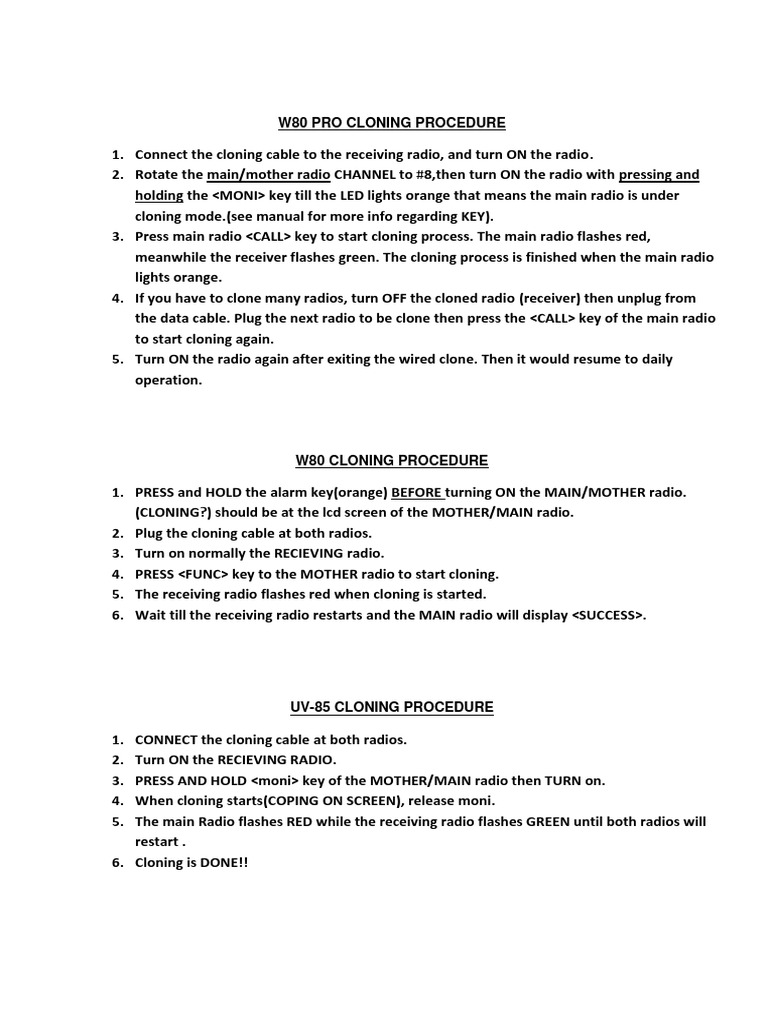 CIGNUS W80PRO, UV85 and W80 CLONING PROCEDURE | PDF | Device Driver ...