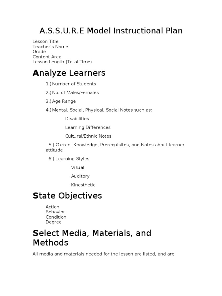 Assure Lesson Plan Model | PDF | Career & Growth | Science & Mathematics
