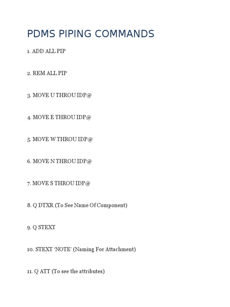 Pdms Piping Commands | Plumbing | Hydraulic Engineering