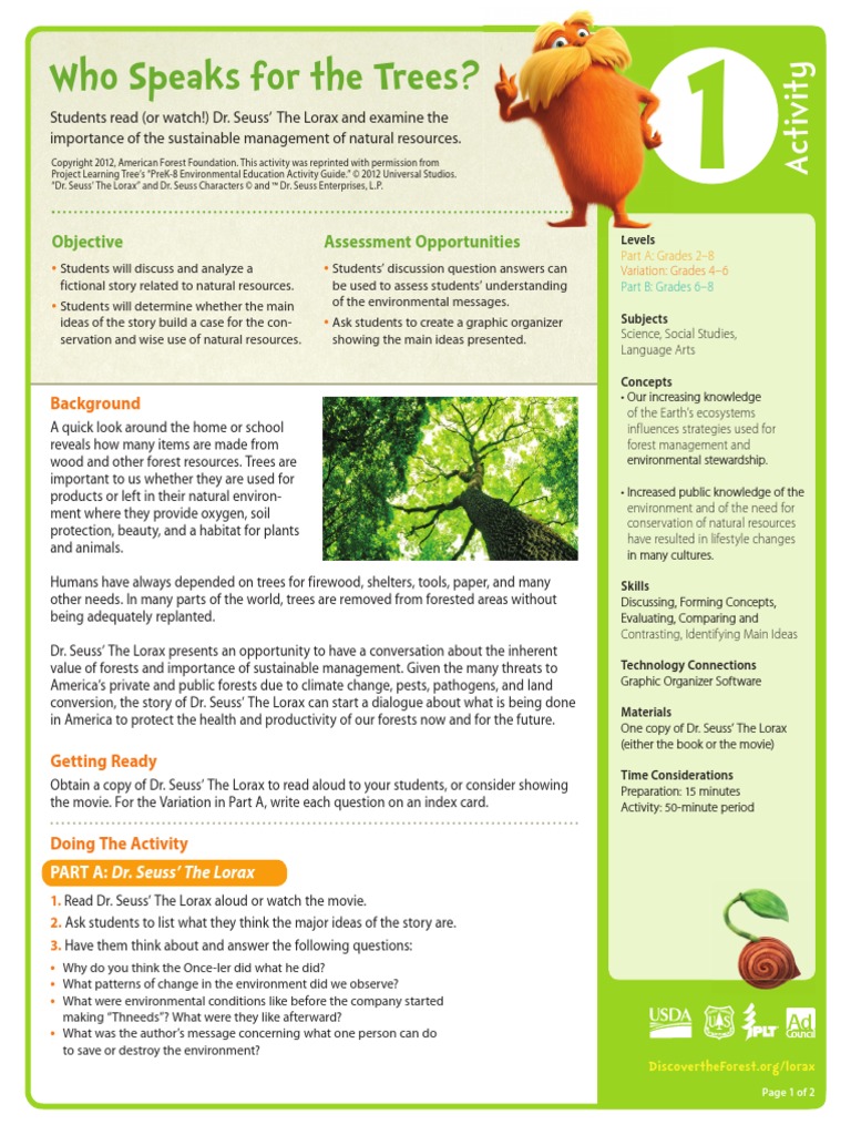 PLT Activities With The Lorax | PDF | Pulp (Paper) | Wood