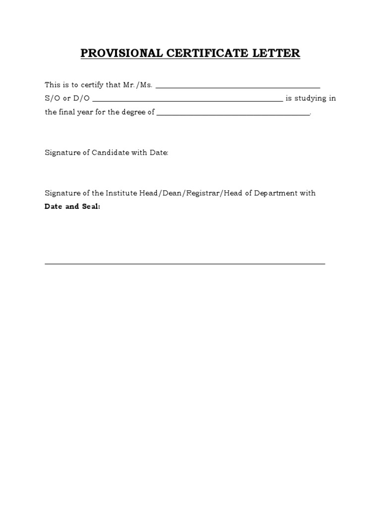 Provisional Certificate Form | PDF