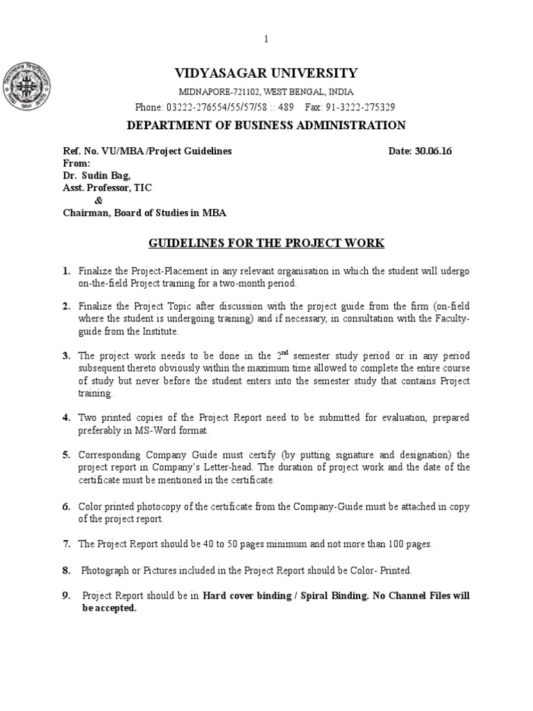 MBA Project Report Guidelines | PDF | Business