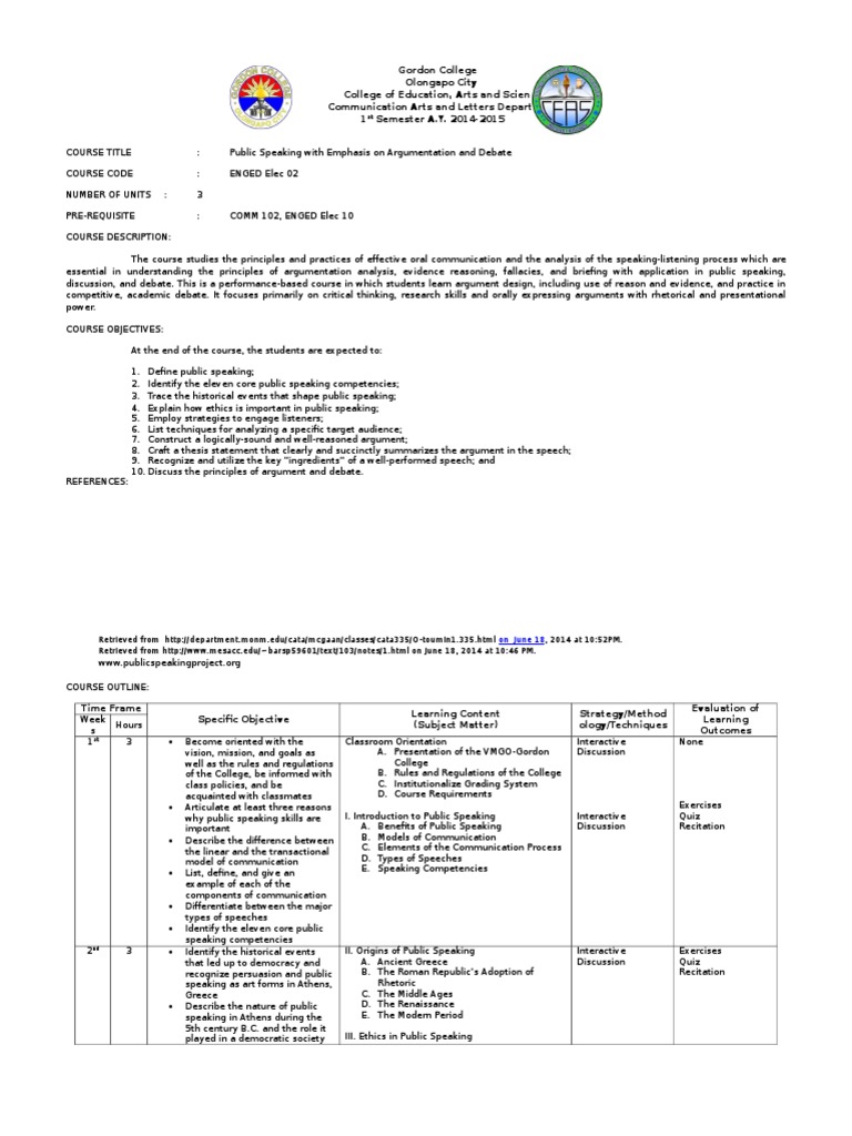 Public Speaking Syllabus (New Format) | PDF | Public Speaking | Rhetoric