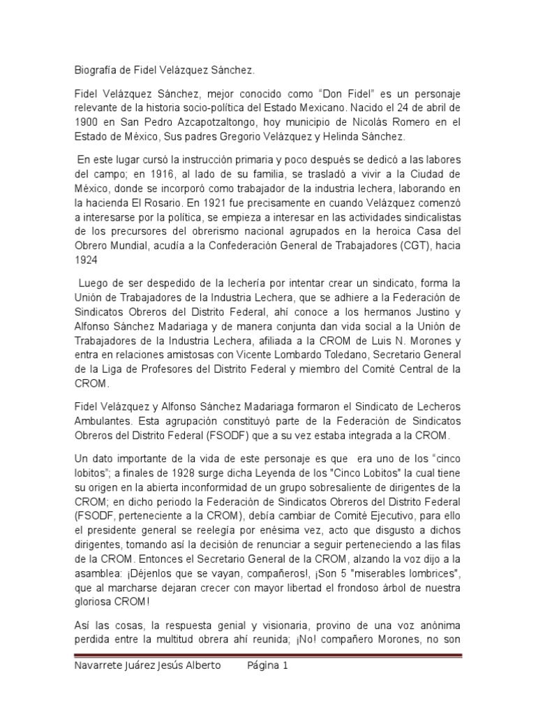 Biografia de Fidel Velazquez Sanchez | México | Política | Prueba ...