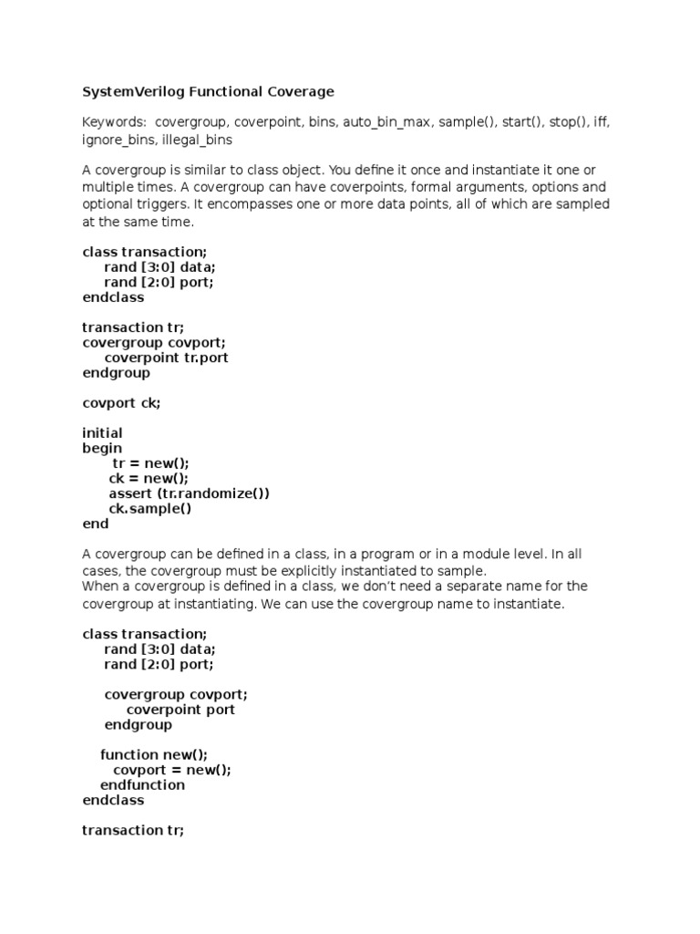 SystemVerilog Functional Coverage | PDF | Software Development | Computer Engineering