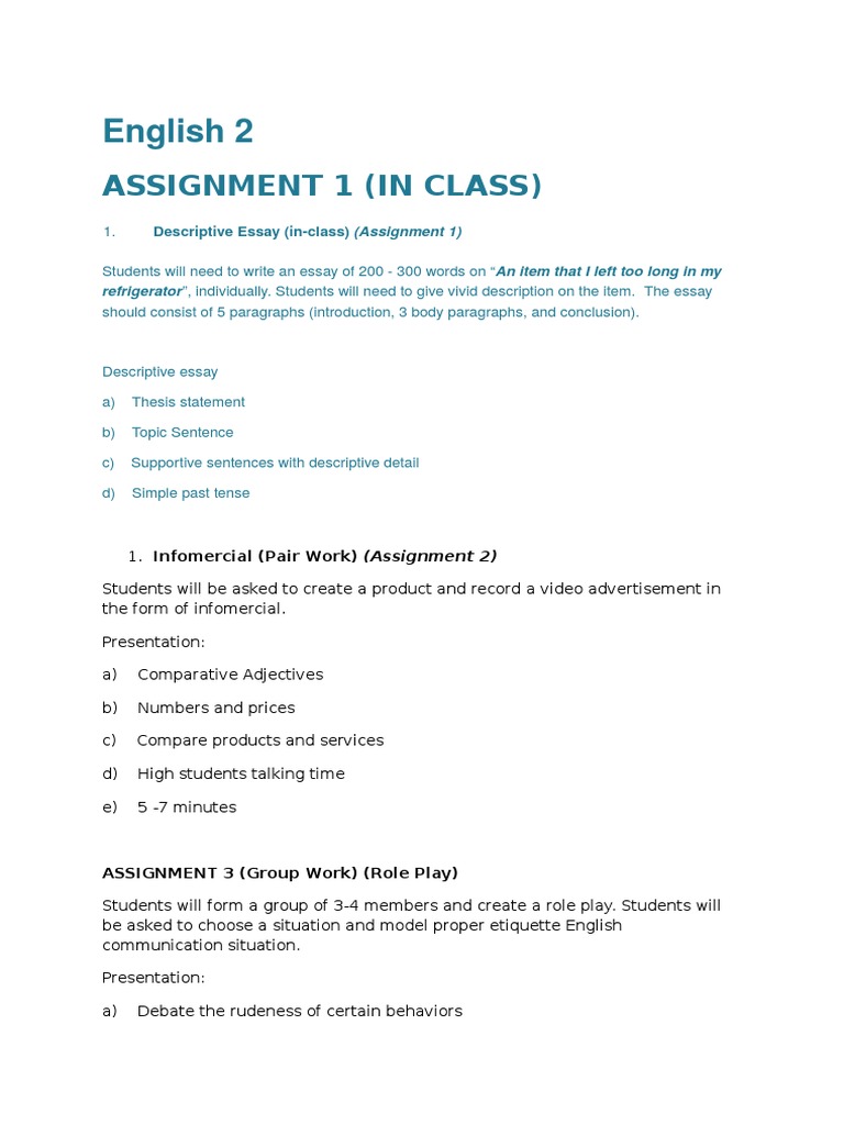 English Class Assignments | PDF | Language Arts & Discipline | Teaching ...