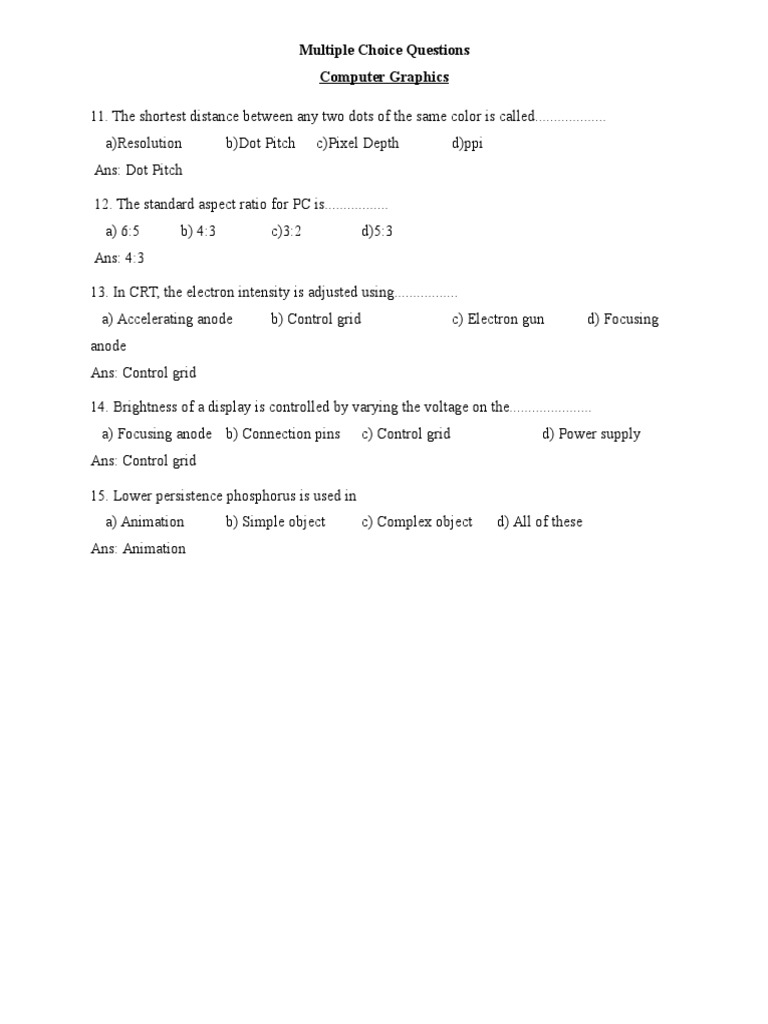 MCQ Computer Graphics - III | PDF