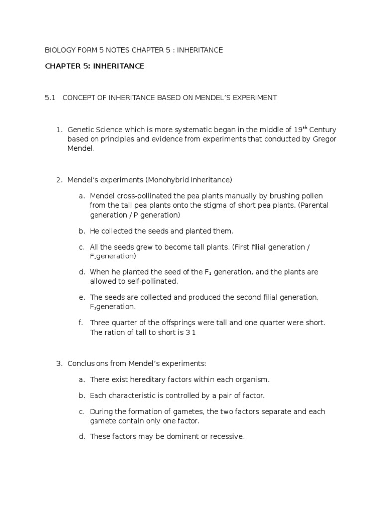 Biology Form 5 Notes Chapter 5 | PDF | Dominance (Genetics) | Allele