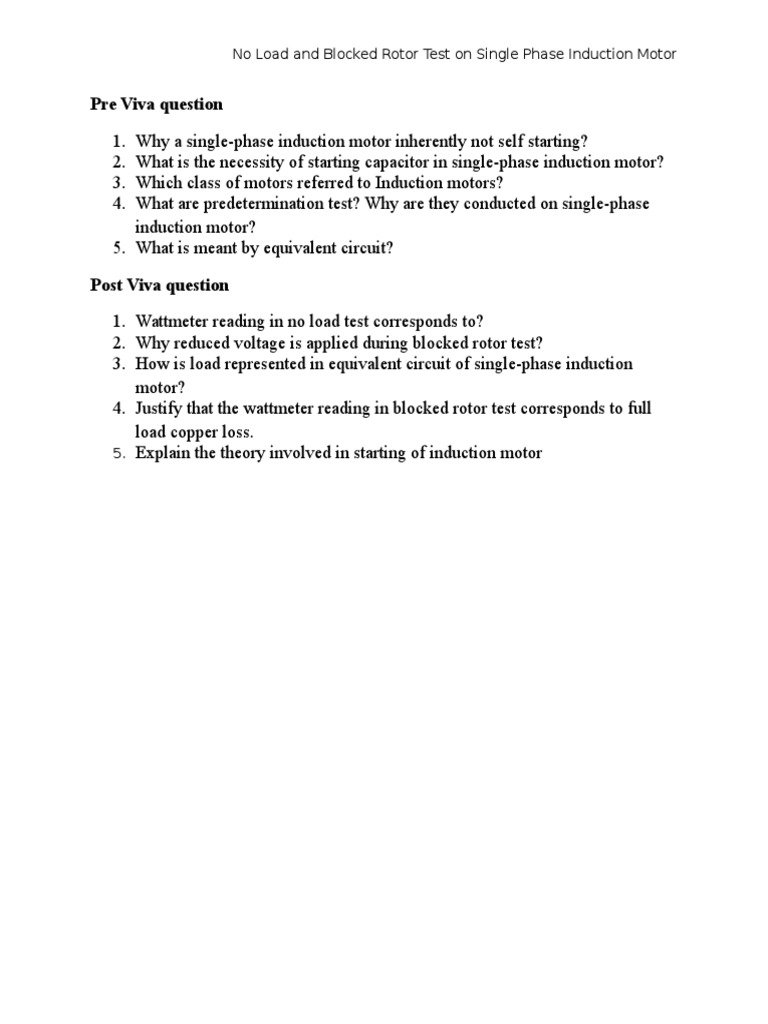 No Load Test On Single Phase Induction Motor | PDF | Electric Motor | Force