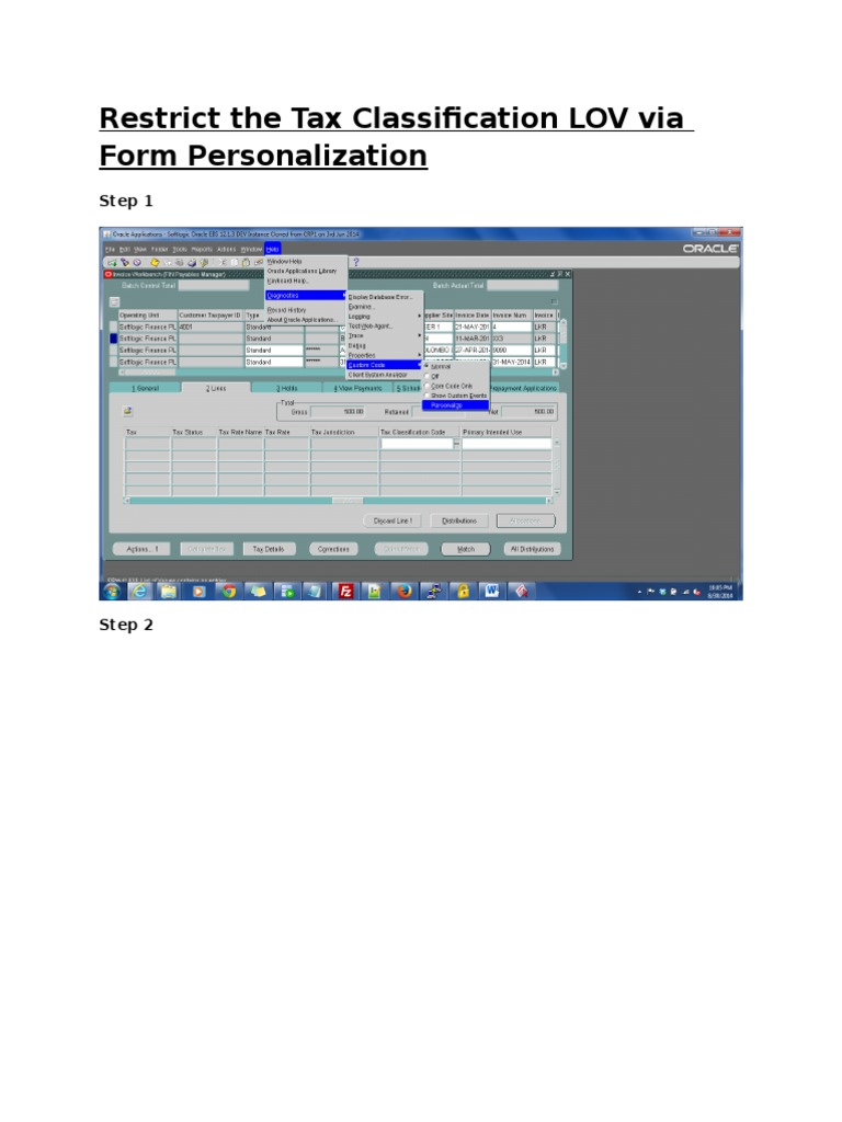 Restrict Tax LOV via Form Personalization | PDF