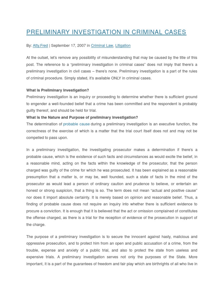 Preliminary Investigation in Criminal Cases | PDF | Arrest Warrant ...