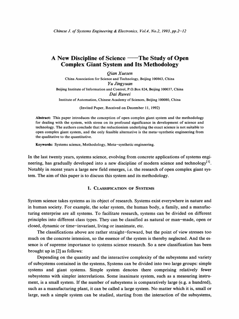 A New Discipline of Science - The Study of Open Complex Giant System ...