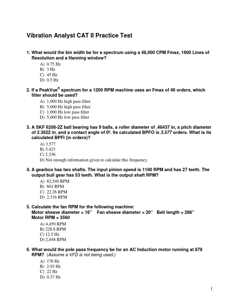 Vibration Cat II Practise Exam | PDF | Root Mean Square | Signal Processing