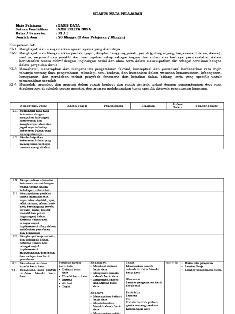 Silabus Basis Data SMK XI | PDF