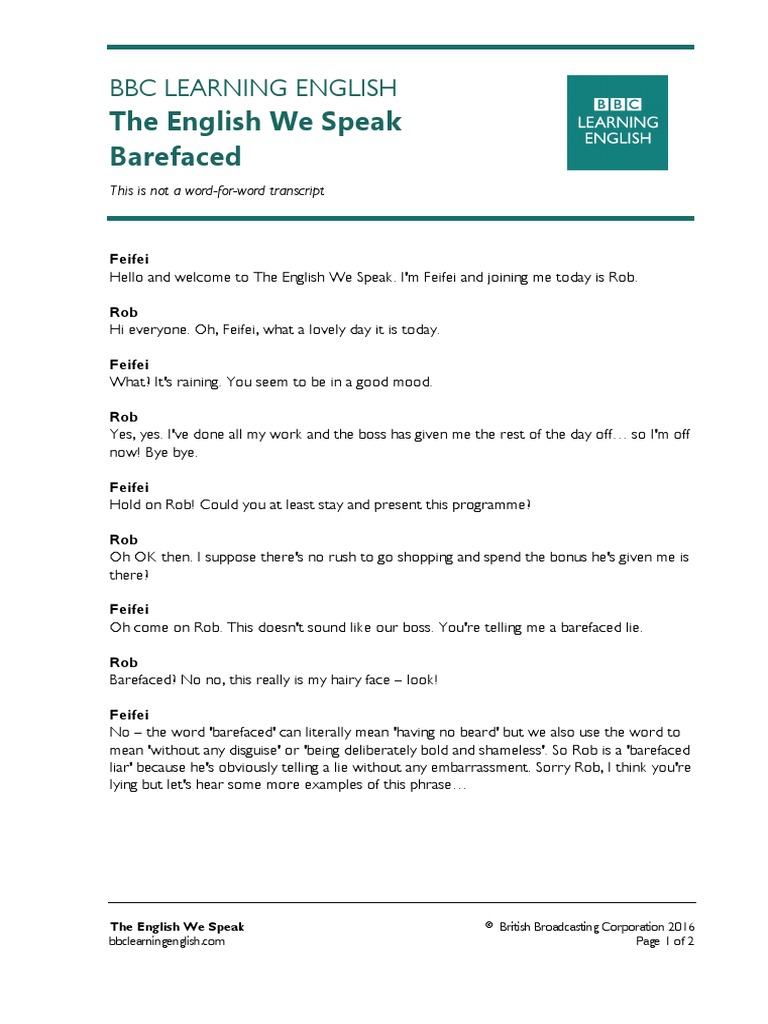 The English We Speak Barefaced | PDF