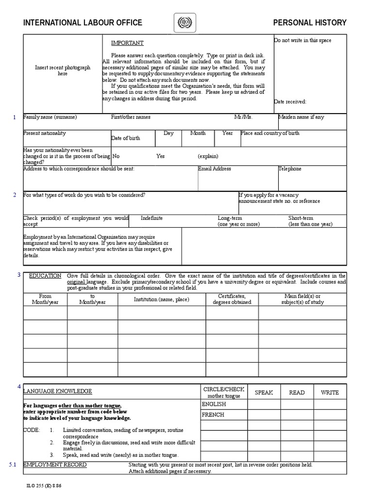 ILO Personal History Form_2 | Postgraduate Education | Employment