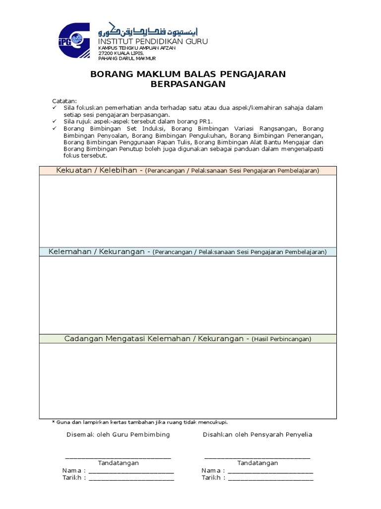 Borang Maklum Balas Pengajaran Berpasangan | PDF