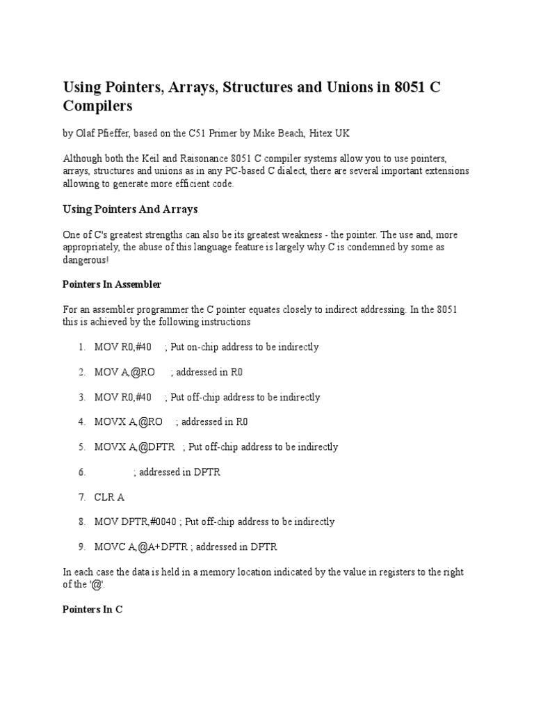 Using Pointers, Arrays, Structures and Unions in 8051 C Compilers | PDF | Pointer (Computer ...