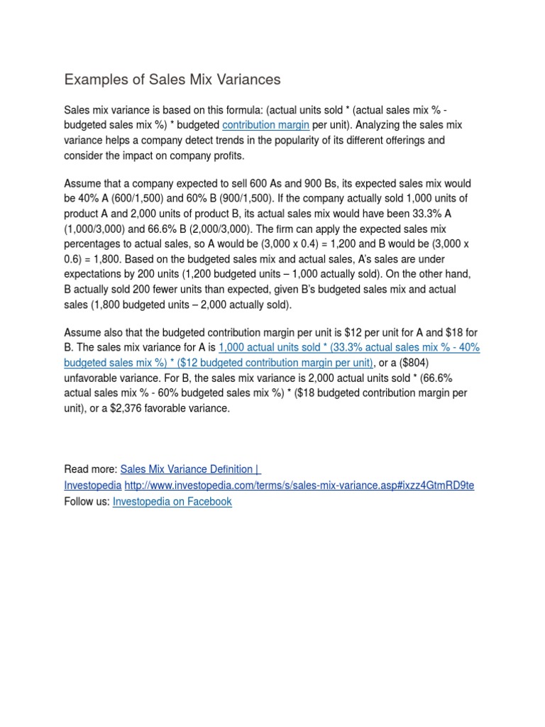 Examples of Sales Mix Variances | PDF