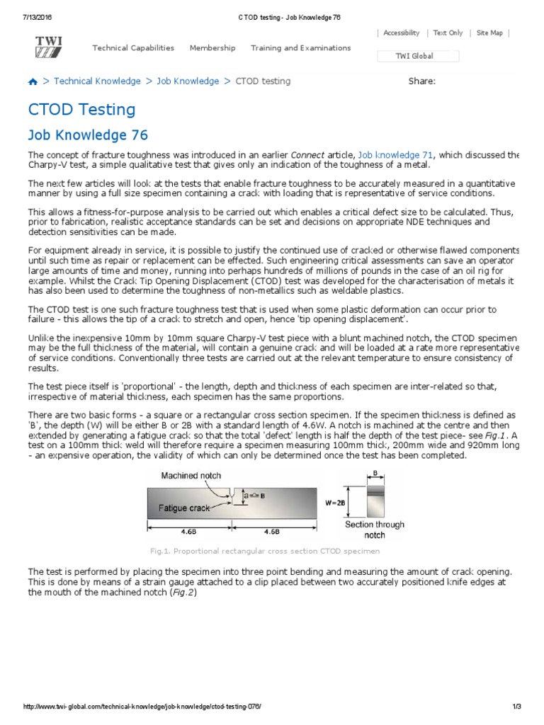 CTOD Testing - Job Knowledge 76 TWI | PDF | Fracture | Fracture Mechanics