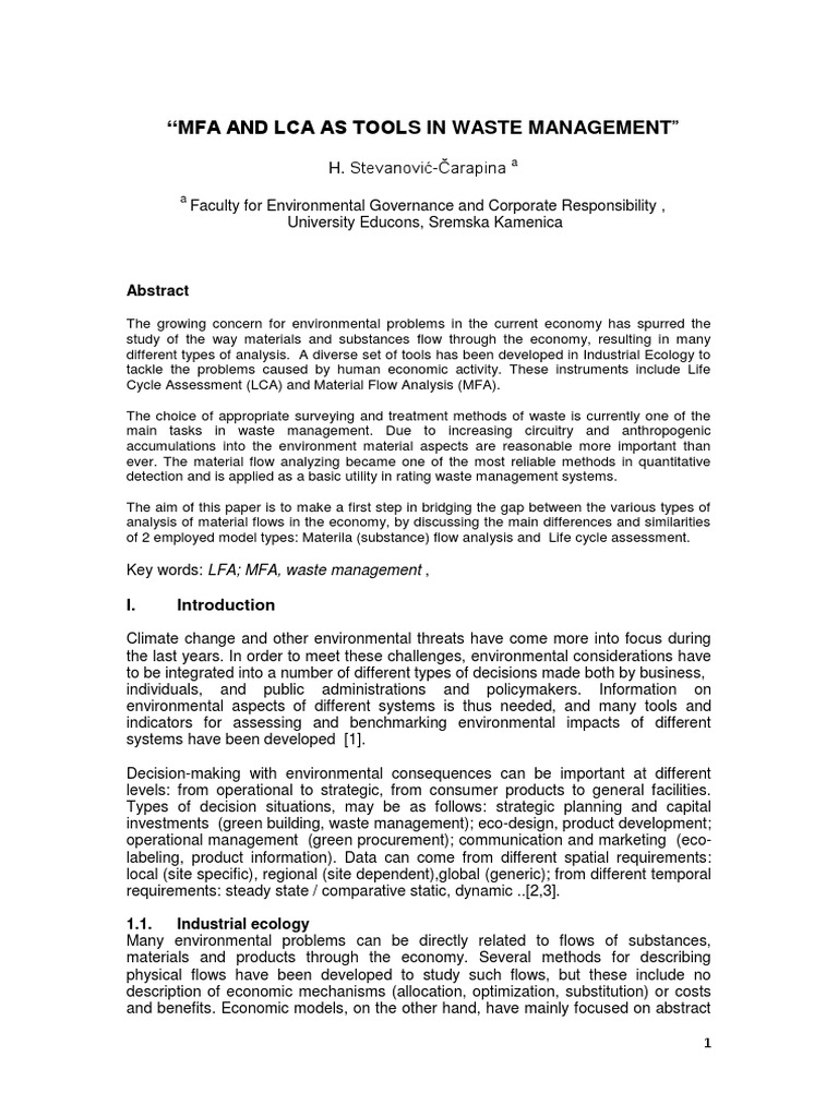 MFA - LCA Tools in Waste Management | PDF | Life Cycle Assessment ...