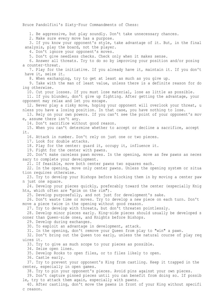 64 Commandments of Chess | PDF | Chess Theory | Game Theory