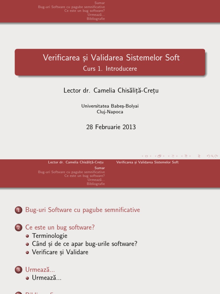 Verificarea Si Validarea Sistemelor Soft: Curs 1. Introducere | PDF