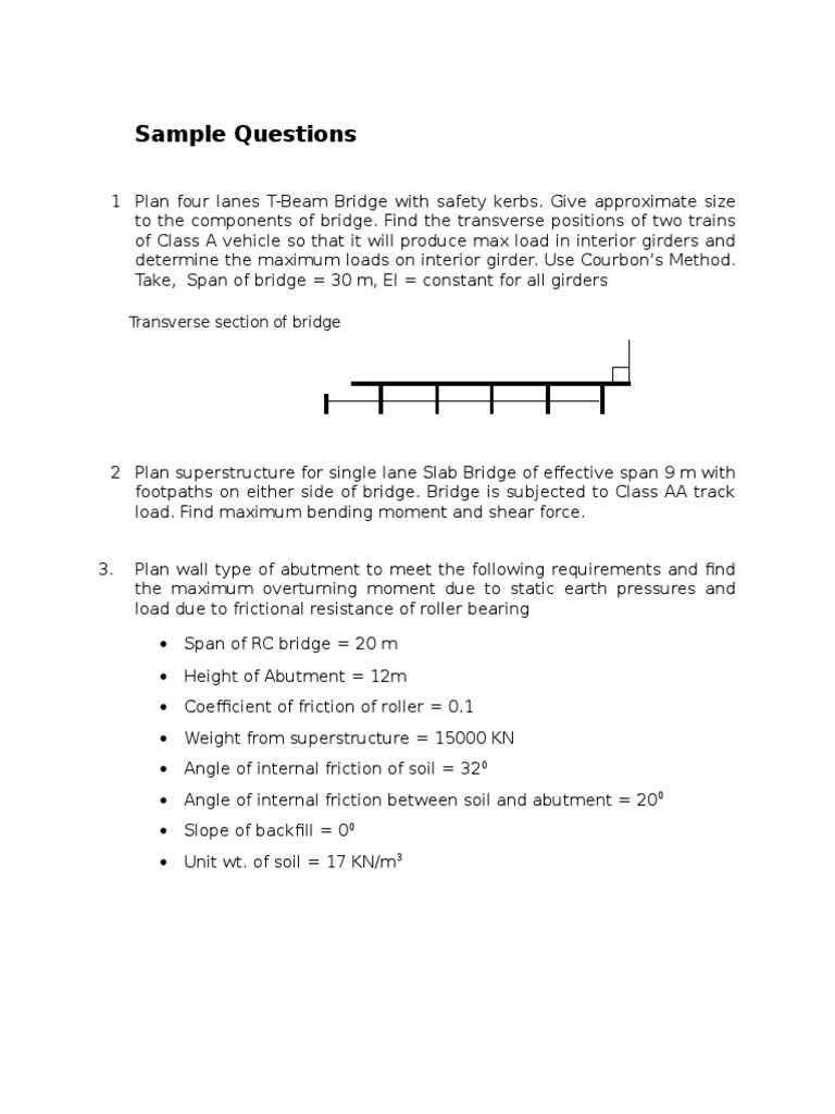 Sample Questions: Transverse Section of Bridge | PDF