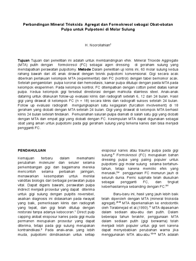 Perbandingan Mineral Trioksida Agregat Dan Formokresol Sebagai Obat ...