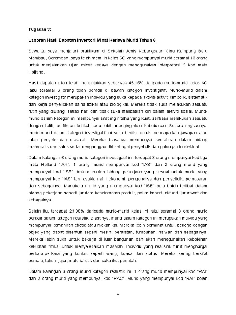 Laporan Hasil Dapatan Inventori Minat Kerjaya Murid Tahun 6 | PDF
