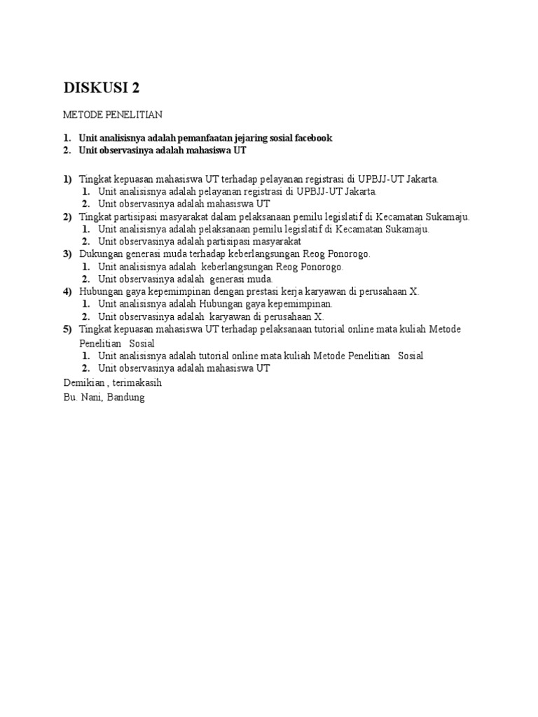 Diskusi 2 Metode Penelitian | PDF