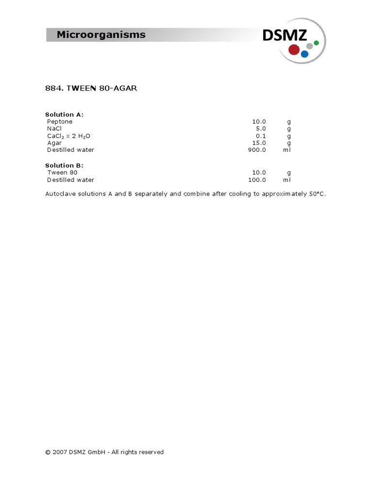 TWEEN 80-AGAR: Solution A | PDF