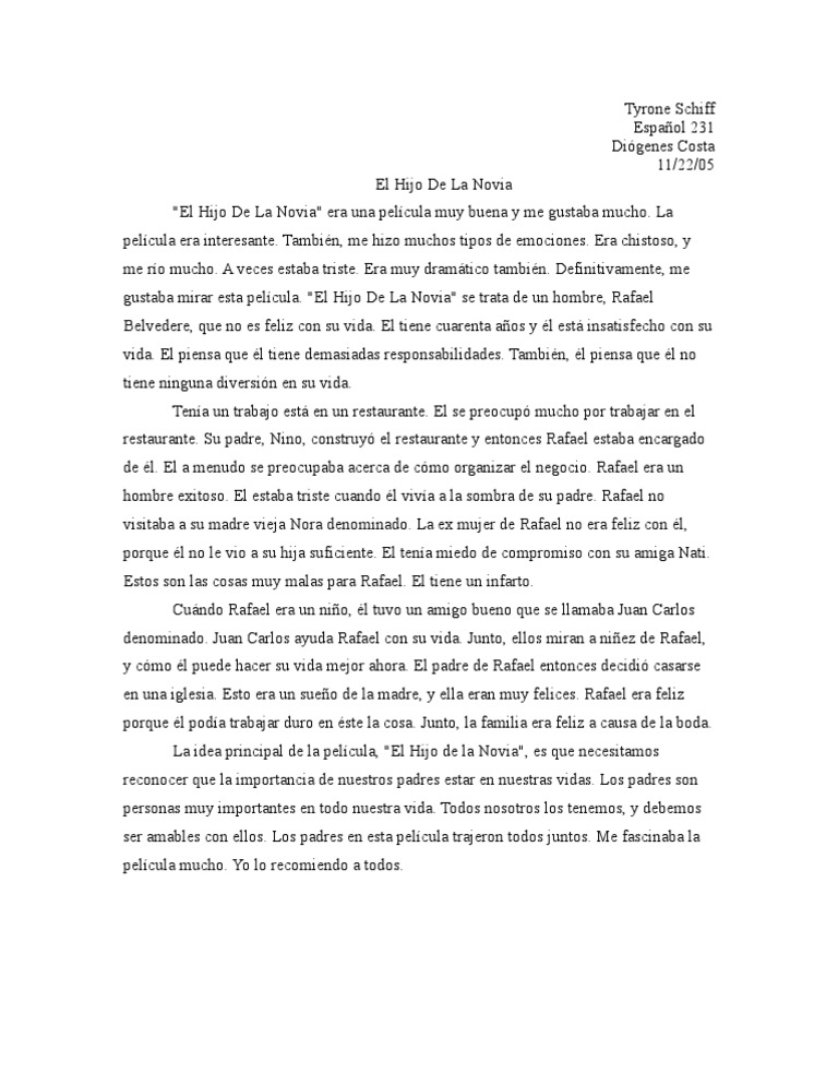Análisis de "El Hijo De La Novia" | PDF | Cocina, comidas y vino