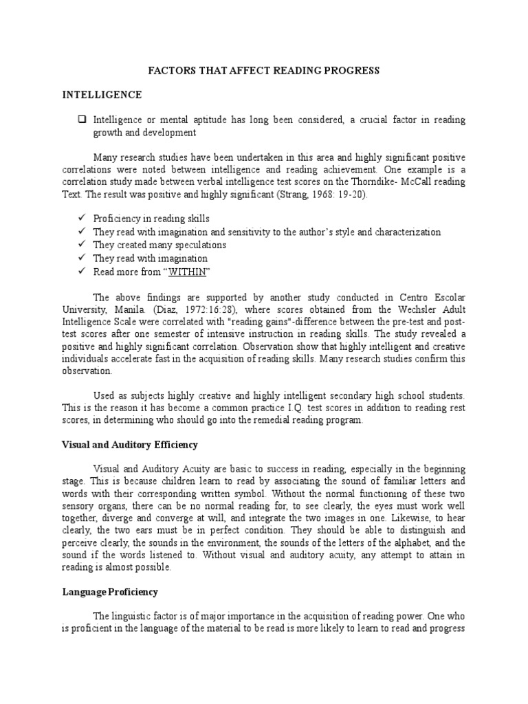 Factors Influencing Reading Progress | PDF | Intelligence Quotient ...