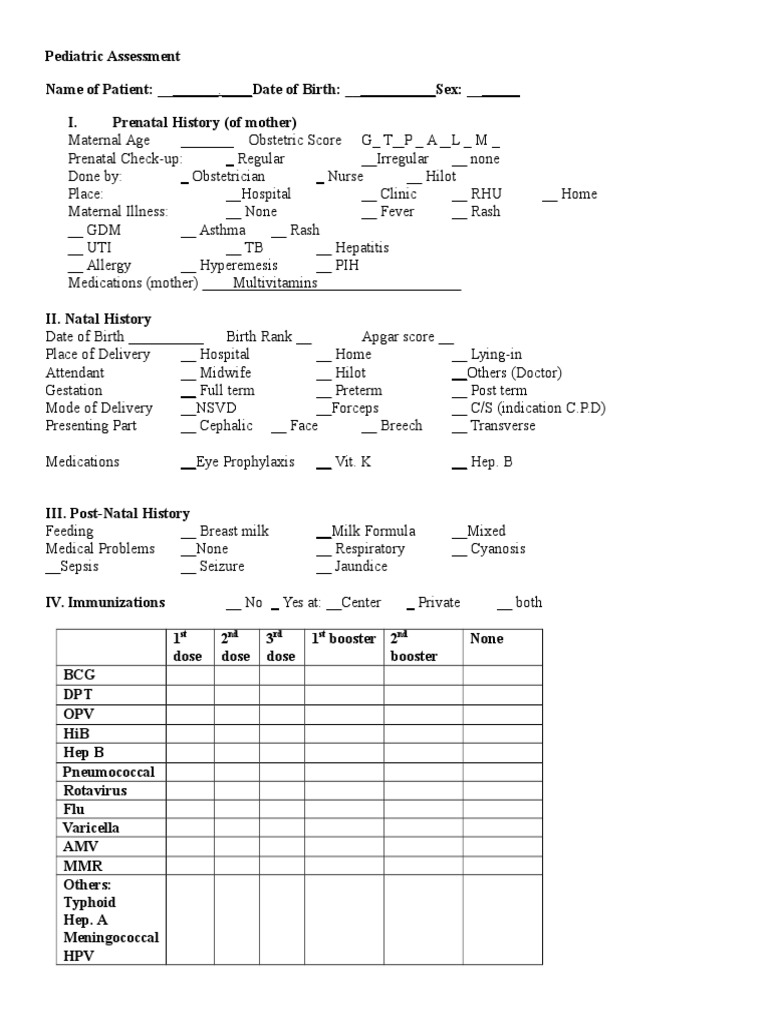 Pediatric Assessment Physical Exam | PDF | Medical Specialties ...