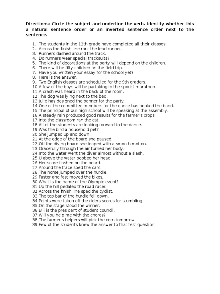 Natural or Inverted English Worksheet | PDF