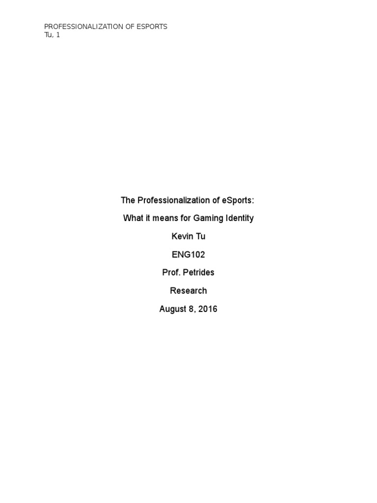 The Professionalization of Esports | PDF | Video Games | Gaming