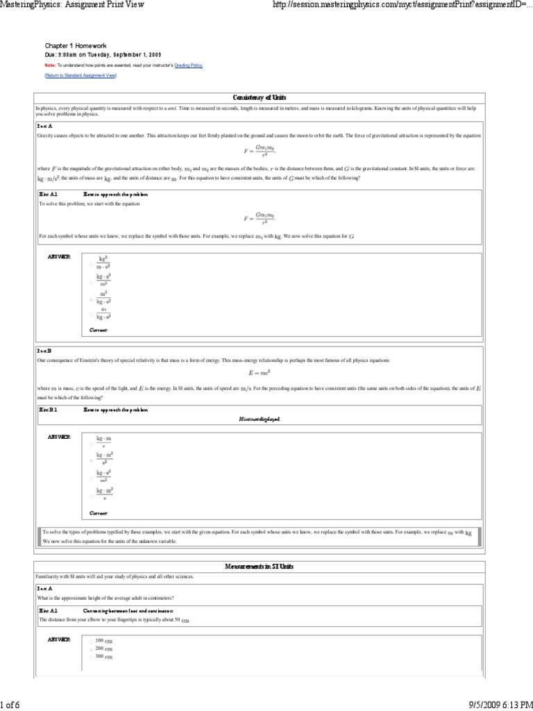 Mastering Physics 2009 | PDF | Units Of Measurement | Gravity
