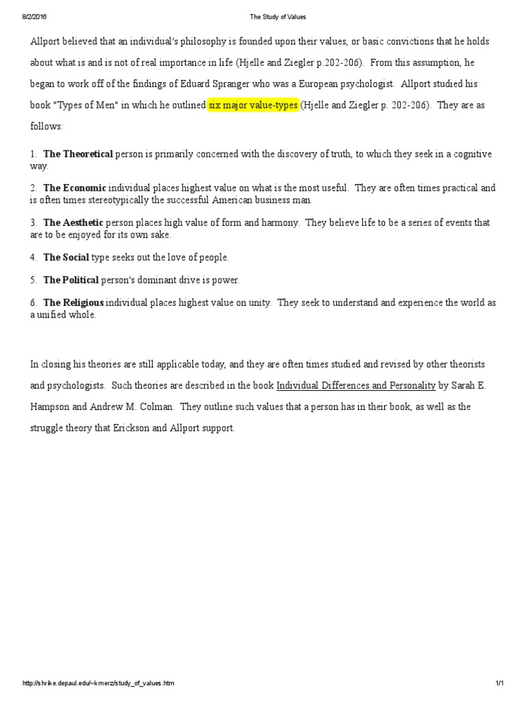 Allport-The Study of Values | PDF
