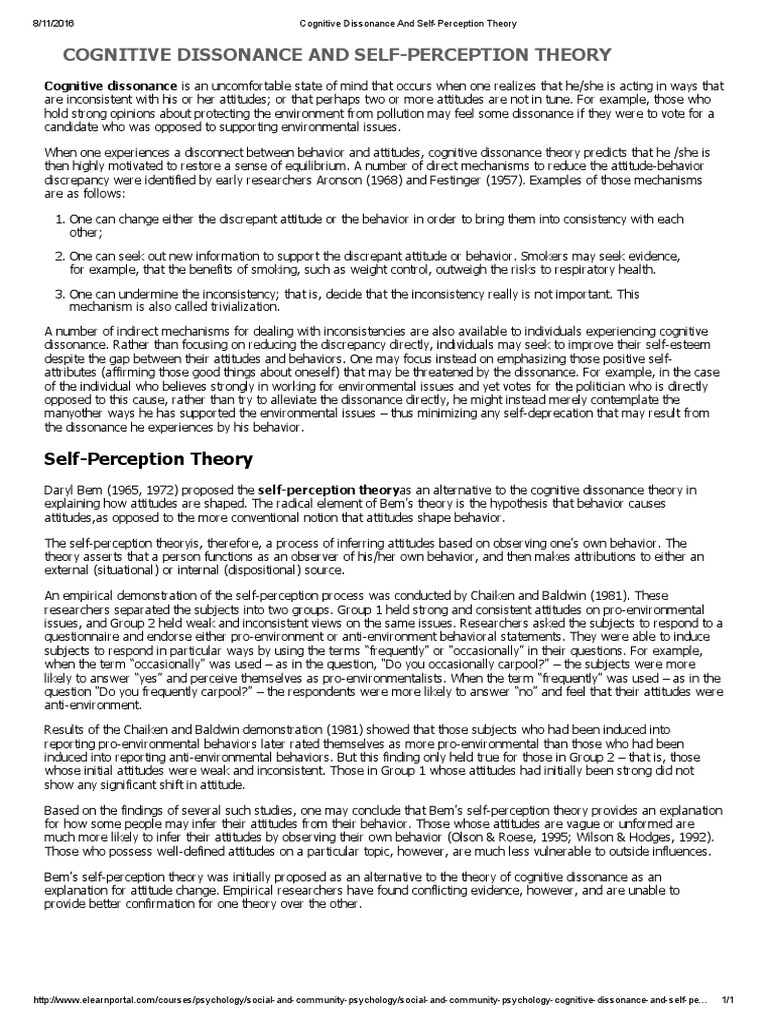 Cognitive Dissonance and Self-Perception Theory | PDF | Attitude ...