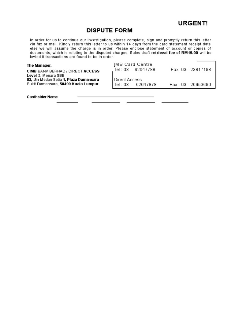 CIMB Credit Card Dispute Form | PDF