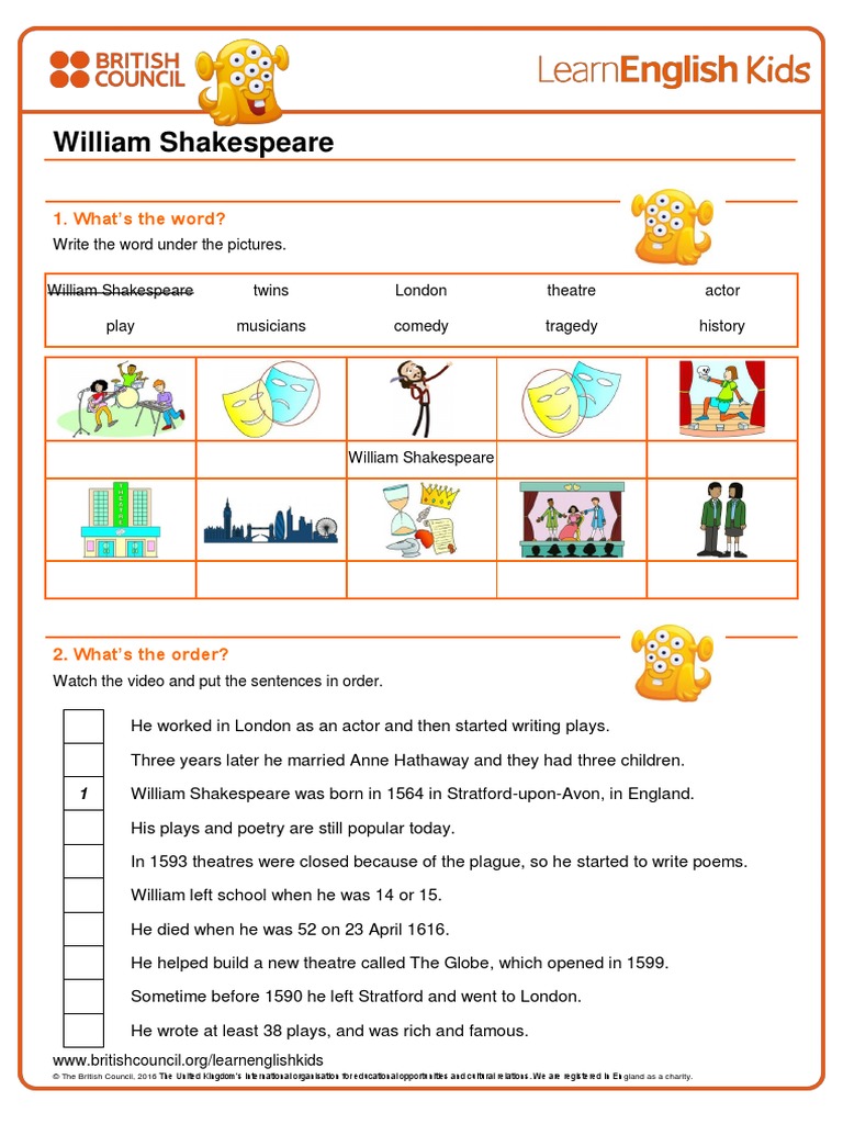 Shakespeare William Shakespeare Worksheet | PDF