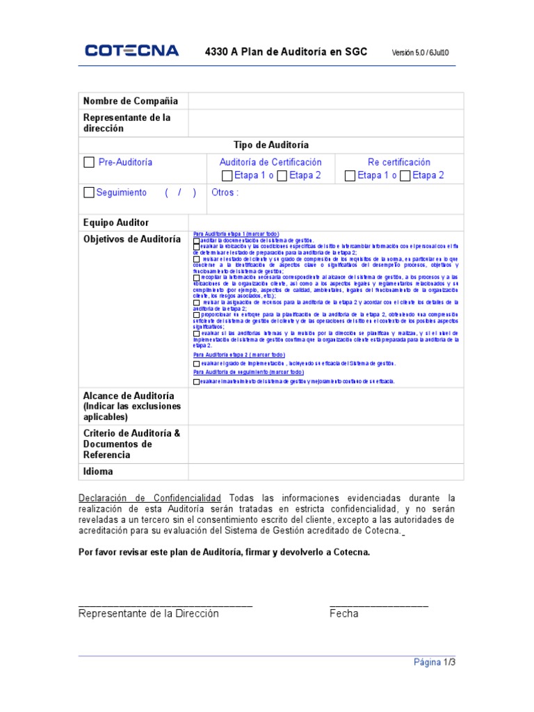Plan de Auditoria QMS | PDF | Auditoría financiera | Contralor