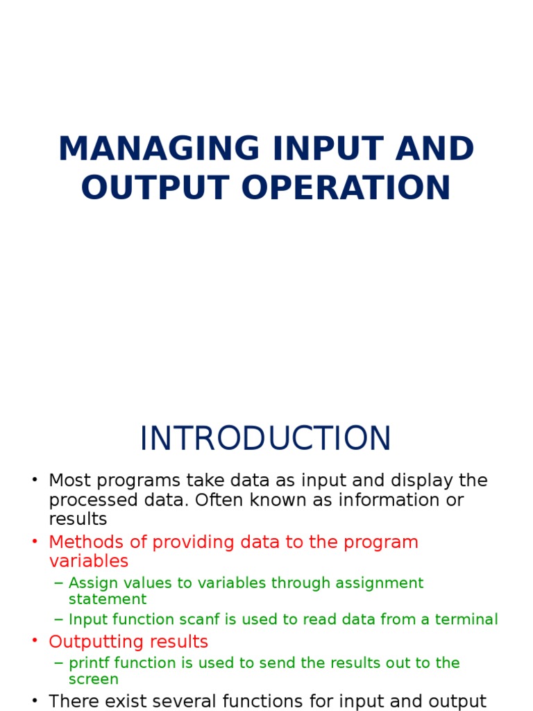 Managing Input And Output Operation Pdf Parameter Computer