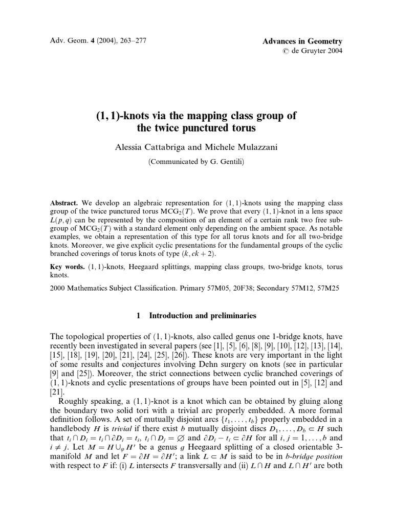 (1, 1) - Knots Via The Mapping Class Group of The Twice Punctured Torus ...