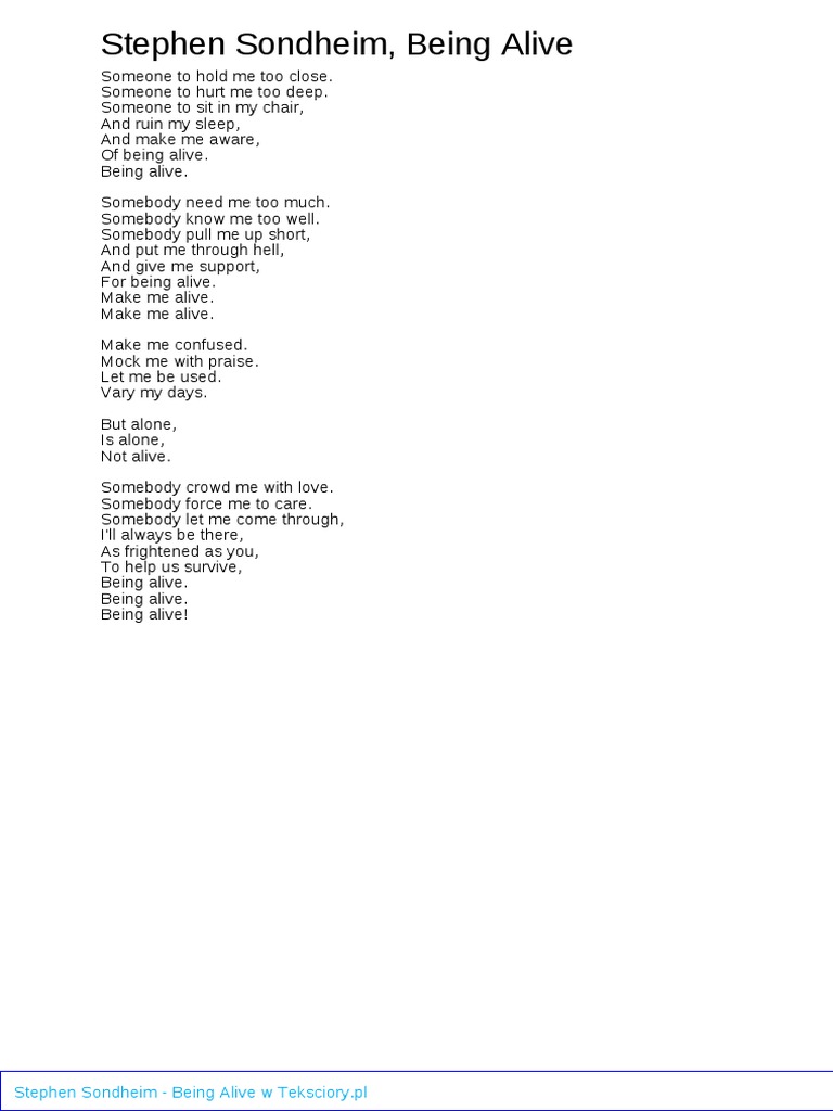 Stephen Sondheim Being Alive | PDF