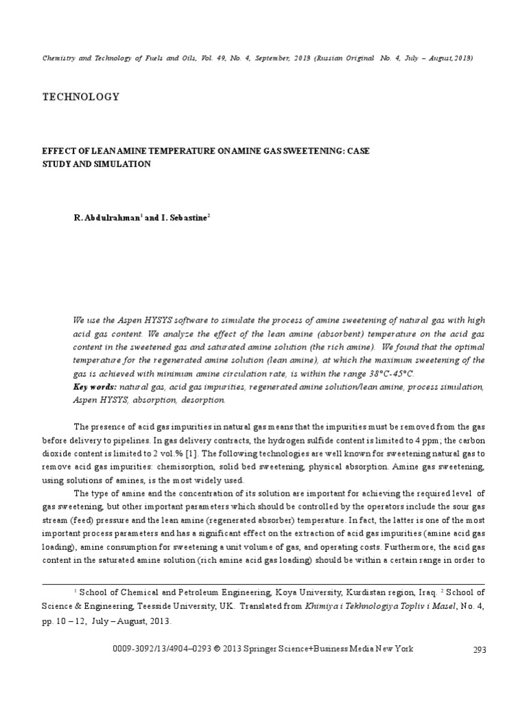 Lean Amine Temperature in Gas Sweetening | PDF | Industrial Gases ...